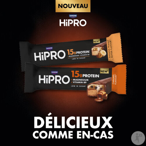 Danone HiPRO Barre Protéinée Magnesium Vitamines B9 Saveur Caramel 45g ...