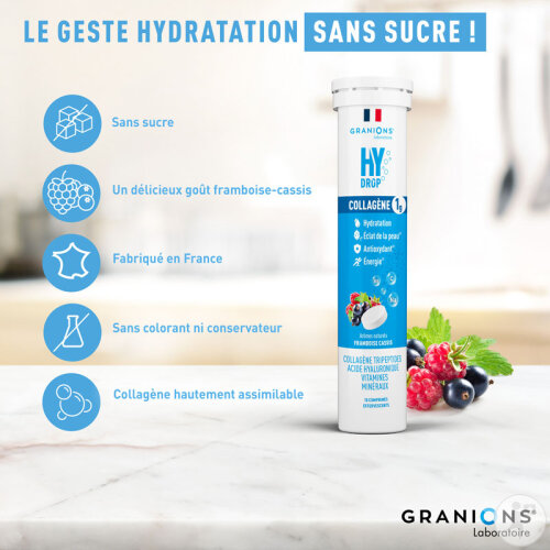 Granions Hydrop Pastilles Hydratation Framboise/Cassis Collagène 19 ...