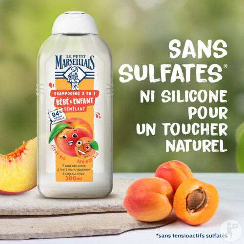 Le Petit Marseillais Shampoing 2en1 Démêlant Bébé Et Enfant Pêche ...