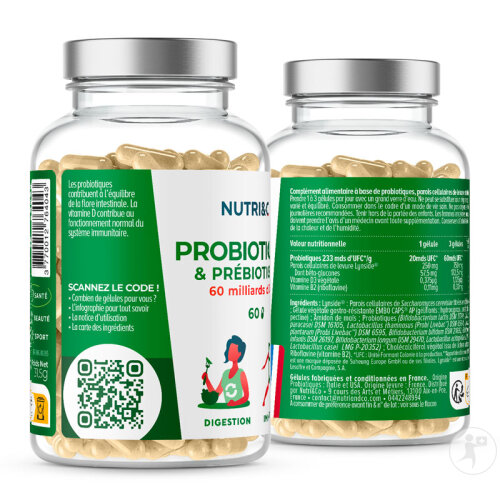 Nutri&Co Probiotiques & Prébiotiques Flore Intestinale Végan 60 Gélules ...