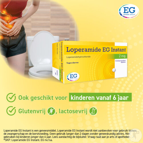 Loperamide EG Instant 2mg Tegen Diarree 60 Orodispergeerbare Tabletten ...