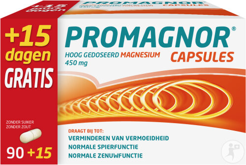 Promagnor Hoog Magnesiumgehalte 450mg Capsules 90 + 15 Gratis Capsules ...